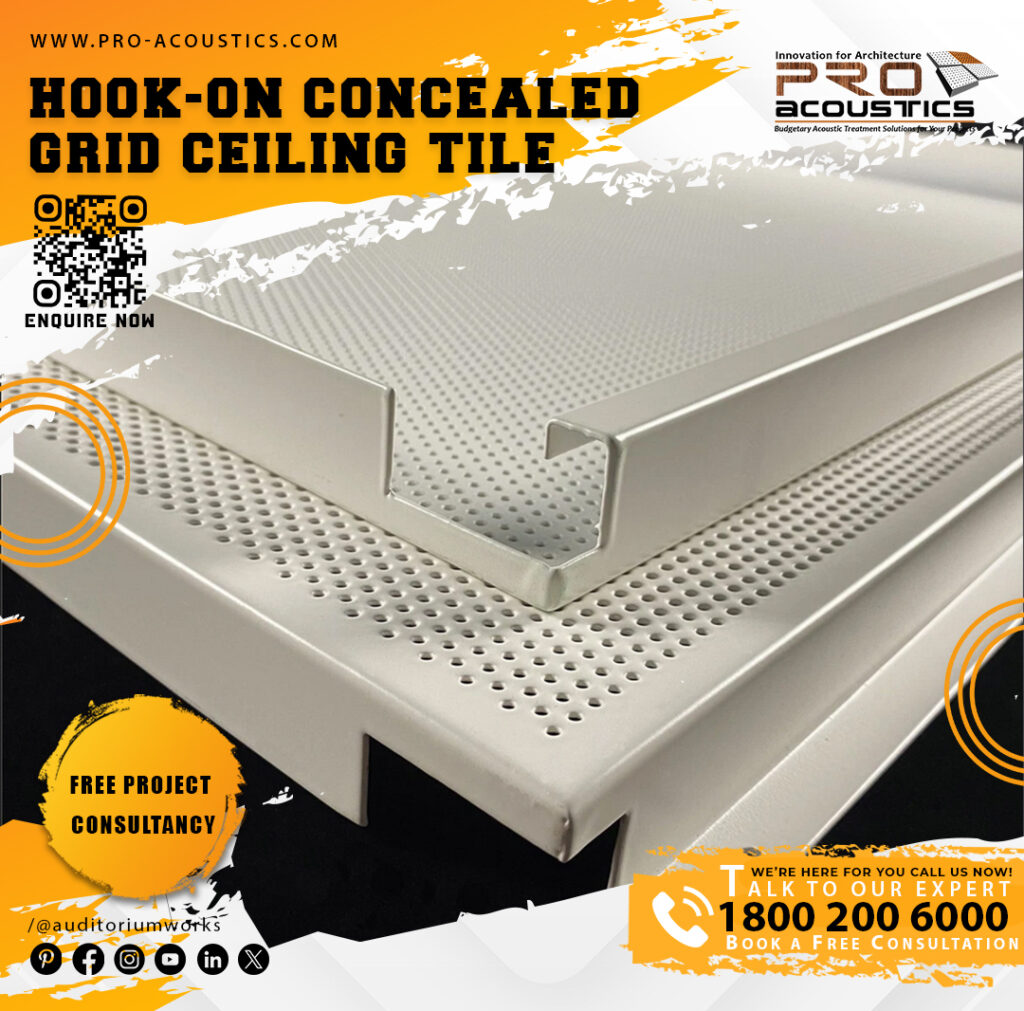 Hook-On Concealed Metal Grid Ceiling Tile - Sound Proofs